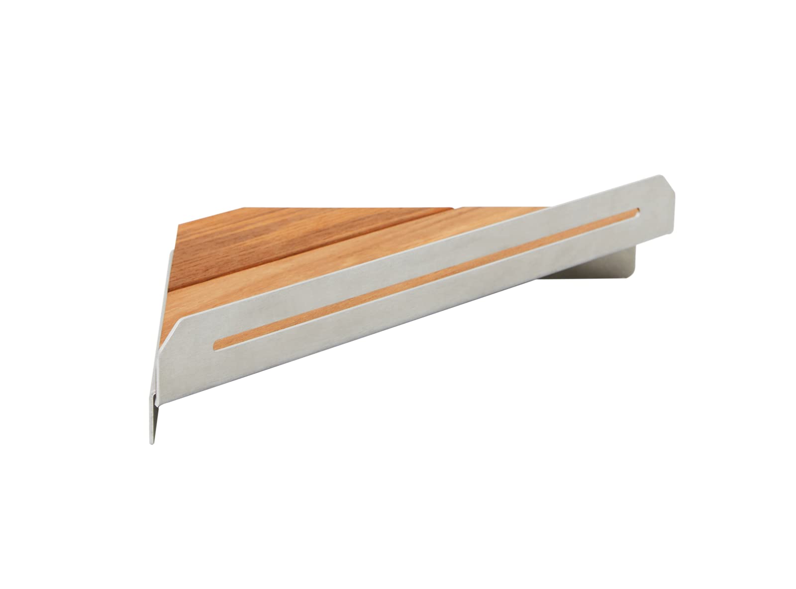 Seachrome Corner Shower Shelf in a Satin Finish with a Natural Teak Wood Insert