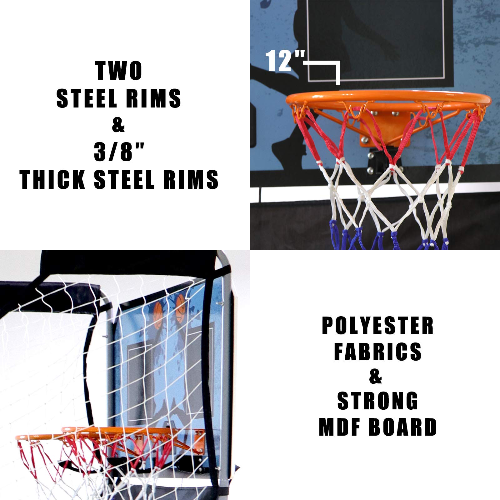 Foldable Indoor Basketball Arcade Game Double Shot 2 Player W/ 4 Balls, Electronic Scoreboard and Inflation Pump