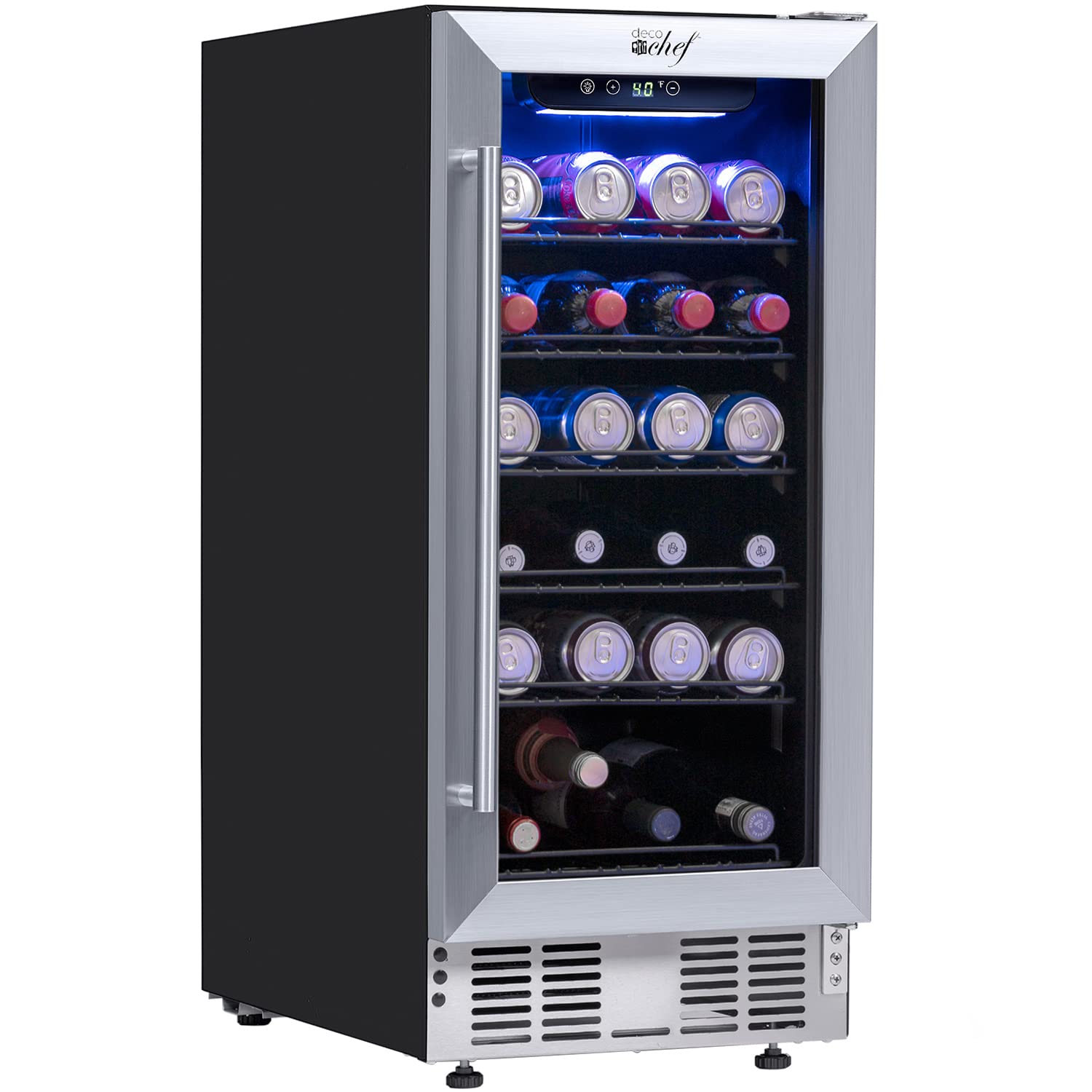 Deco Chef 15-Inch Under Counter Beverage Cooler for Beer, Wine, Sodas, 115 Can Capacity, Digital Touch Temperature Control, Even Forced Air Cooling, 5 Shelves, Large Display Window, Built-In Lighting