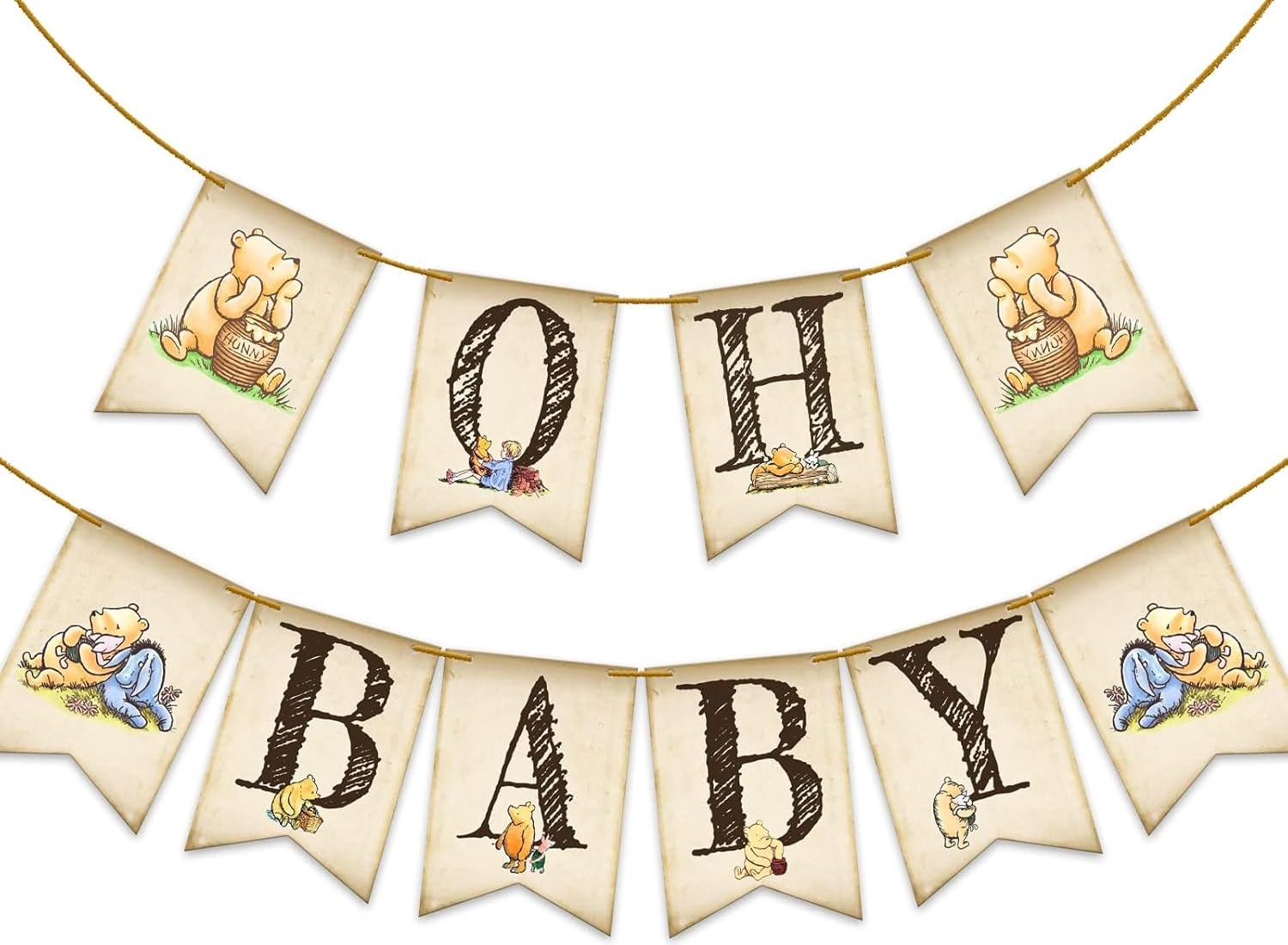 Classic Winnie Oh Baby Banner for Baby Shower Decorations Pooh First Birthday Supplies Bear Banners