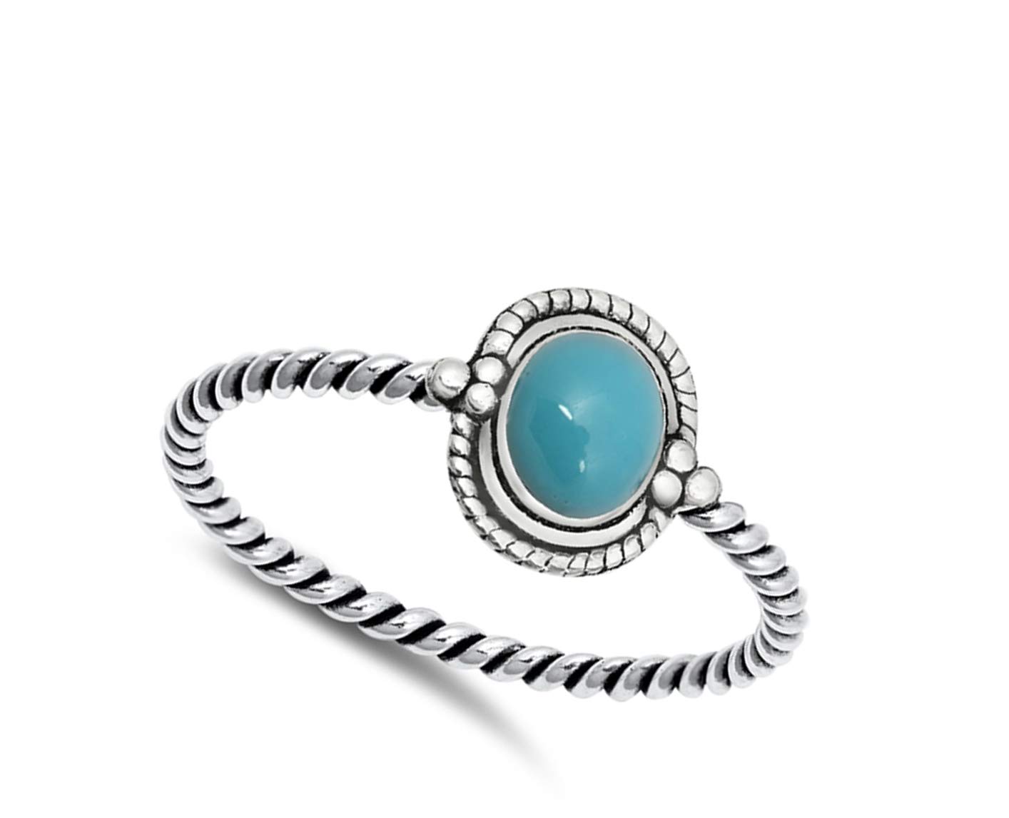 Bali Oxidized Twist Halo Simulated Turquoise Ring 925 Sterling Silver Rope Band Size 8
