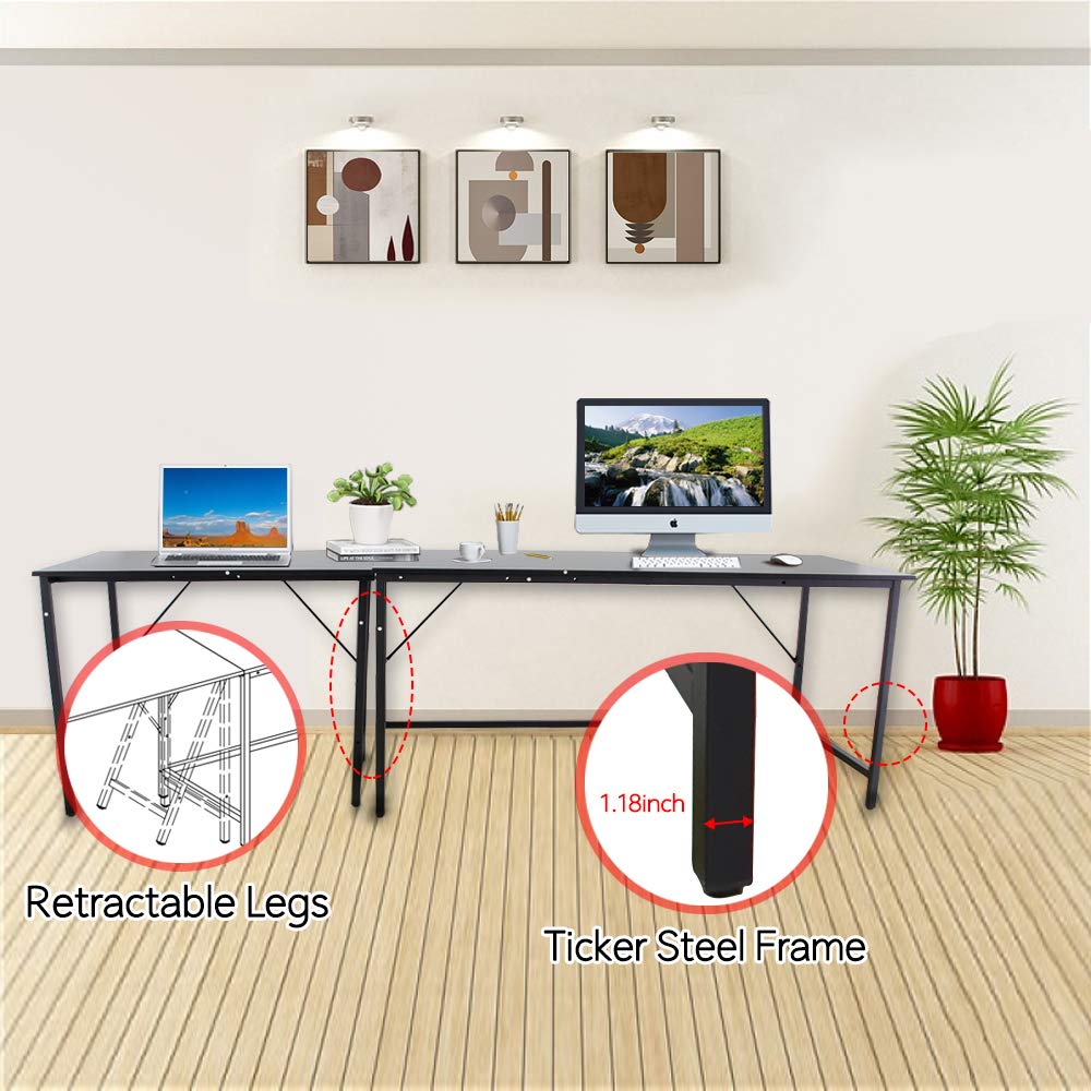 Bizzoelife L Shaped Corner Computer Desk - 59+59" Large Reversible Table for Space-Saving, Three Use Mode Adjustable Desks, Student Tables Writing Workstation for Home Office Gaming (Dark Black) …