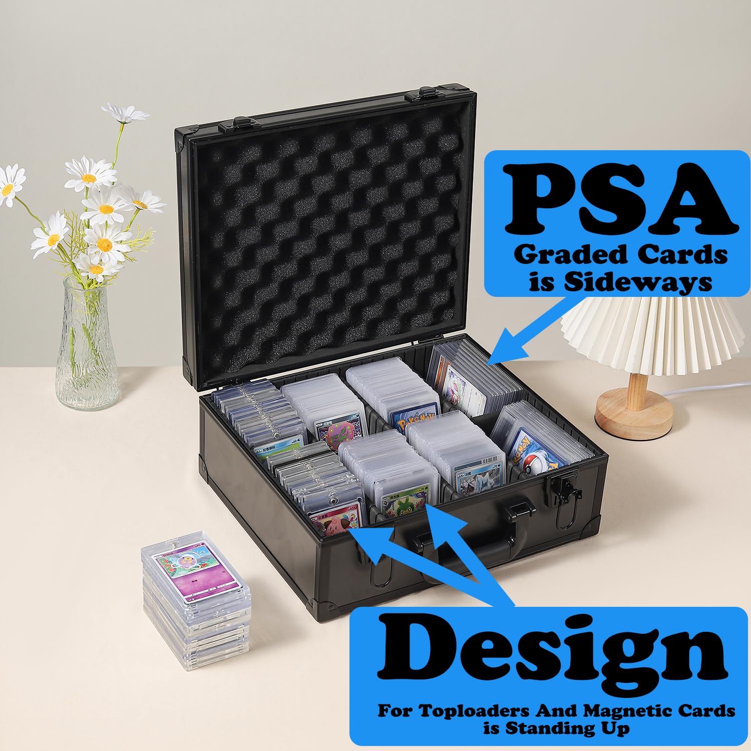 Azamou Toploaders Storage Box fits 3" x 4" 35pt Rigid Card, Trading Cards, Sports Cards,Graded Card ,Rating card, 7 DIY Sponge partition (Holds 600+ Toploaders)