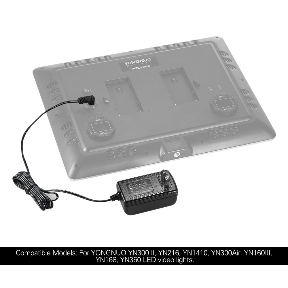 YONGNUO 12V 2A Standard Power Adapter with US Plug Wide Voltage 100-240V for YONGNUO YN300III YN216 YN1410 YN300Air YN160III YN168 YN360 LED Video Light