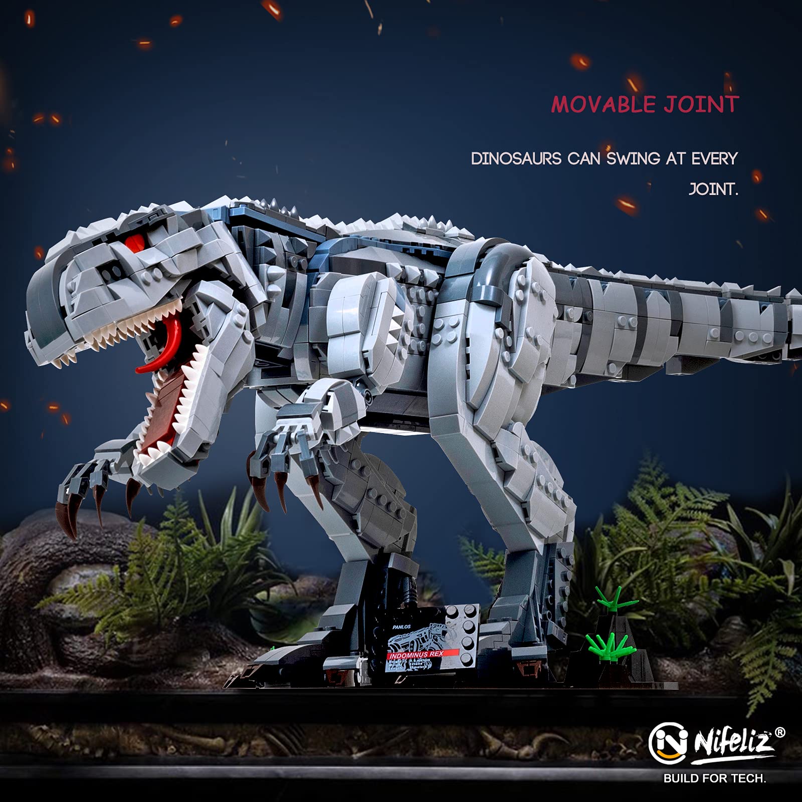 Nifeliz Indominus rex Dinosaur Building Blocks Kit - Construction Set to Build, Assembly Toy for Teens and Adults, A Cool Birthday or Anytime Gift for Kids Who Enjoy Dinosaur World (2108Pcs)