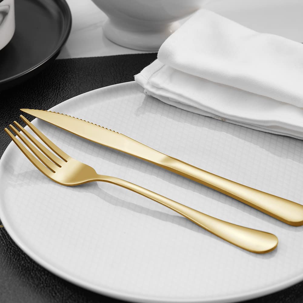 Xingjiake 12-Piece Gold Dinner Forks Set, Stainless Steel Forks Silverware, Flatware Forks Set Of 12, Salad Dessert Forks For Kitchen, Dishwasher Safe