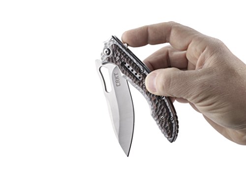 COLUMBIA RIVER KNIFE & TOOL Fossil Folding Pocket Knife: Stainless Steel Plain Edge EDC Folder with Frame Lock, Everyday Carry Folded Knife, with Satin Blade Finish 5470, Silver , brown, grey