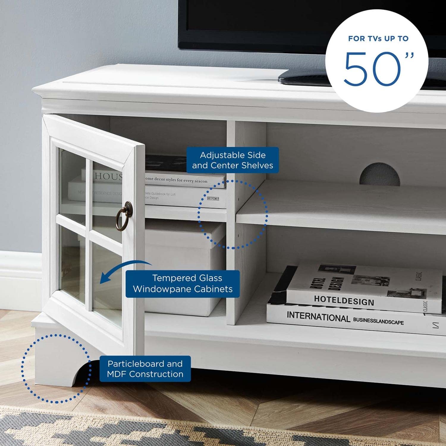 Modway Pacific Coastal Contemporary 47" TV Stand in White, 47 Inch