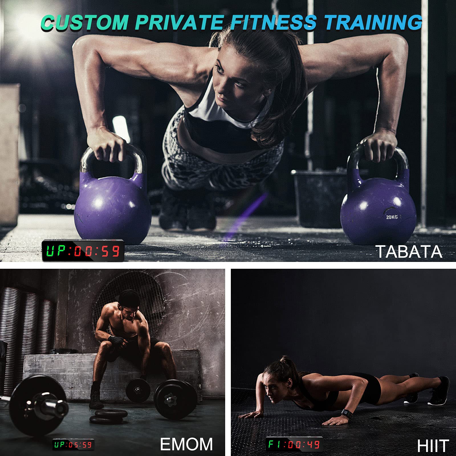 Jhering Portable Gym Timer, Workout Clock with Rechargeable Battery and Built-in Magnet, Stopwatch Countdown/Up for Home Gym Garage Fitness, Interval Training, EMOM, Tabata, Boxing (Black)