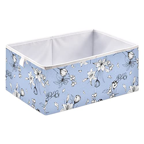 CaTaKu Blue Lily Flowers Cube Storage Bins for Organization, Rectangular Fabric Storage Cubes Storage Bins for Cube Organizer Foldable Storage Baskets for Shelves Living Room