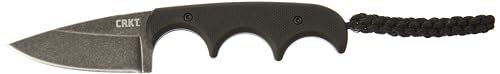 COLUMBIA RIVER KNIFE & TOOL Compact Fixed Blade Knife: Minimalist Black Drop Point Neck Knife, Folts Utility Knife with Stonewashed Blade, G10 Handle and Nylon Sheath 2384K