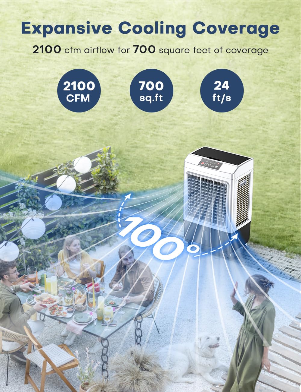 BALKO Evaporative Air Cooler, 2100CFM Windowless Air Conditioner w/7H Timer & Remote, 7H Timer & Remote, Portable for Room Garage Patio Black