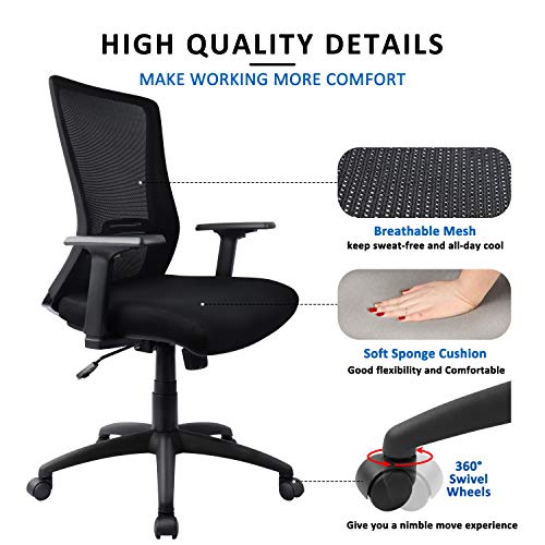 Big and Tall Ergonomic Office Chair Mesh Computer Desk Chair with Wide Seat, Adjustable Arms, and Lumbar Support, High Back Rolling Swivel Task Chair (Black)
