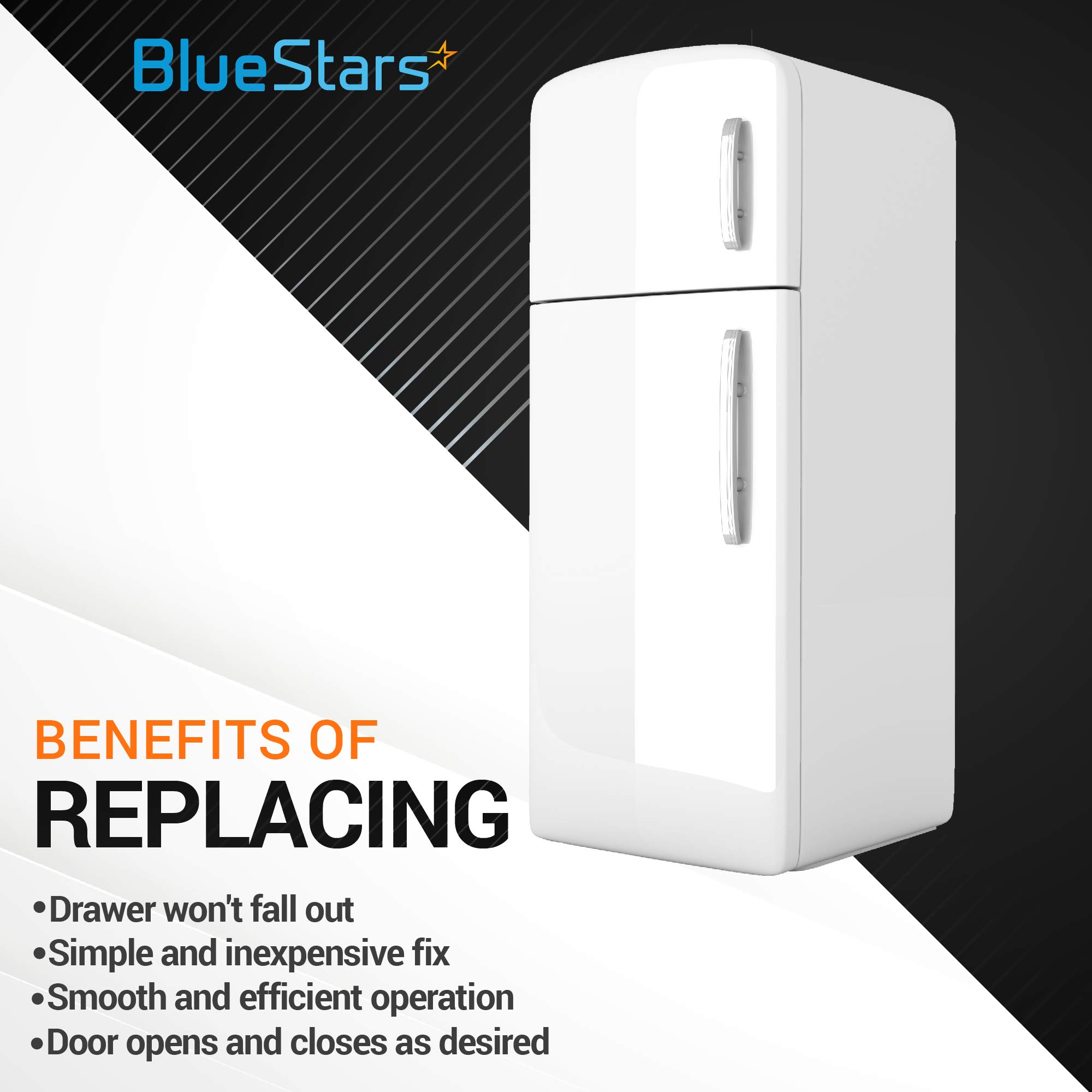 BlueStars Ultra Durable 240530601 & 240530701 Refrigerator Pan Hangers (Left & Right) STRONG Plastic Replacement β Exact Fit For Kenmore & Frigidaire Refrigerators - Replaces 240460401 240460501