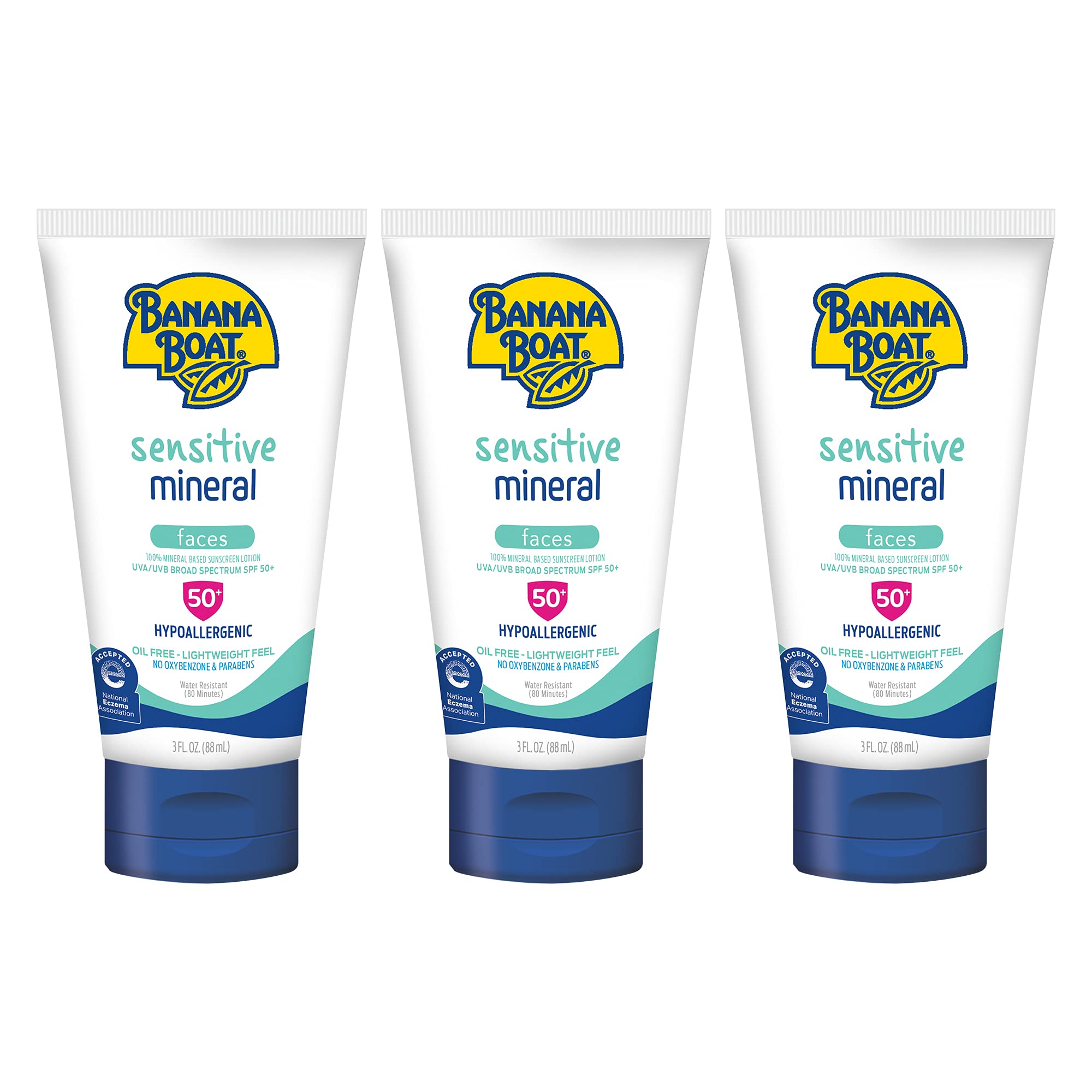 Banana Boat Sensitive 100% Mineral Face Sunscreen Lotion SPF 50, 3oz | Travel Size Sunscreen, Mini Sunscreen for Face, Banana Boat Face Sunscreen, Banana Boat Mineral Sunscreen SPF 50, 3oz