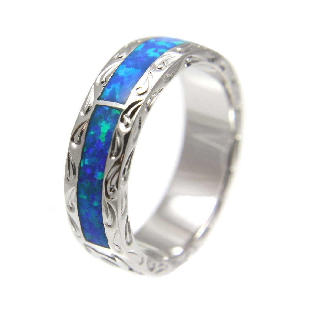 Arthur's Jewelry Sterling silver 925 synthetic opal Hawaiian honu turtle eternity wedding band ring unisex size 10