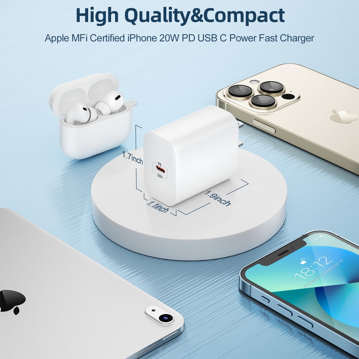 Bkayp iPhone Charger [Apple MFi Certified] 20W PD USB-C Fast Charging Power Adapter with 6FT USB-C to Lightning Cable Compatible with iPhone 14 13 12 11 Pro Max Mini Plus, XR XS X 8 and More