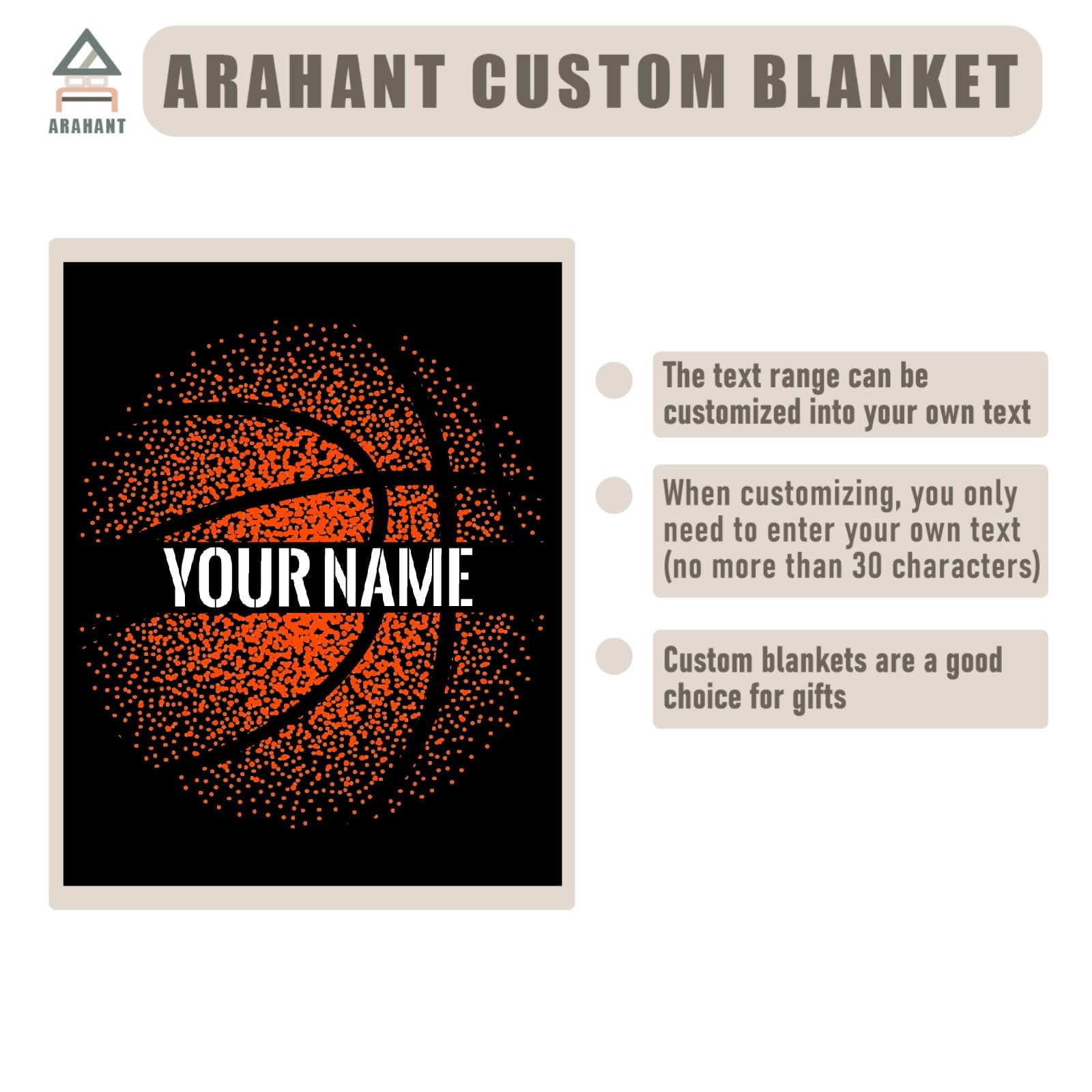 Personalized Basketball Blanket with Name, Custom Basketball Blanket with Text, Basketball Blanket Gift for Teen Girl, Super Soft, Medium Size 60" x 50"