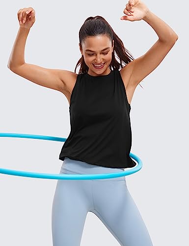 CRZ YOGA Pima Cotton Cropped Tank Tops for Women Workout Crop Tops High Neck Sleeveless Athletic Gym Shirts Black Medium