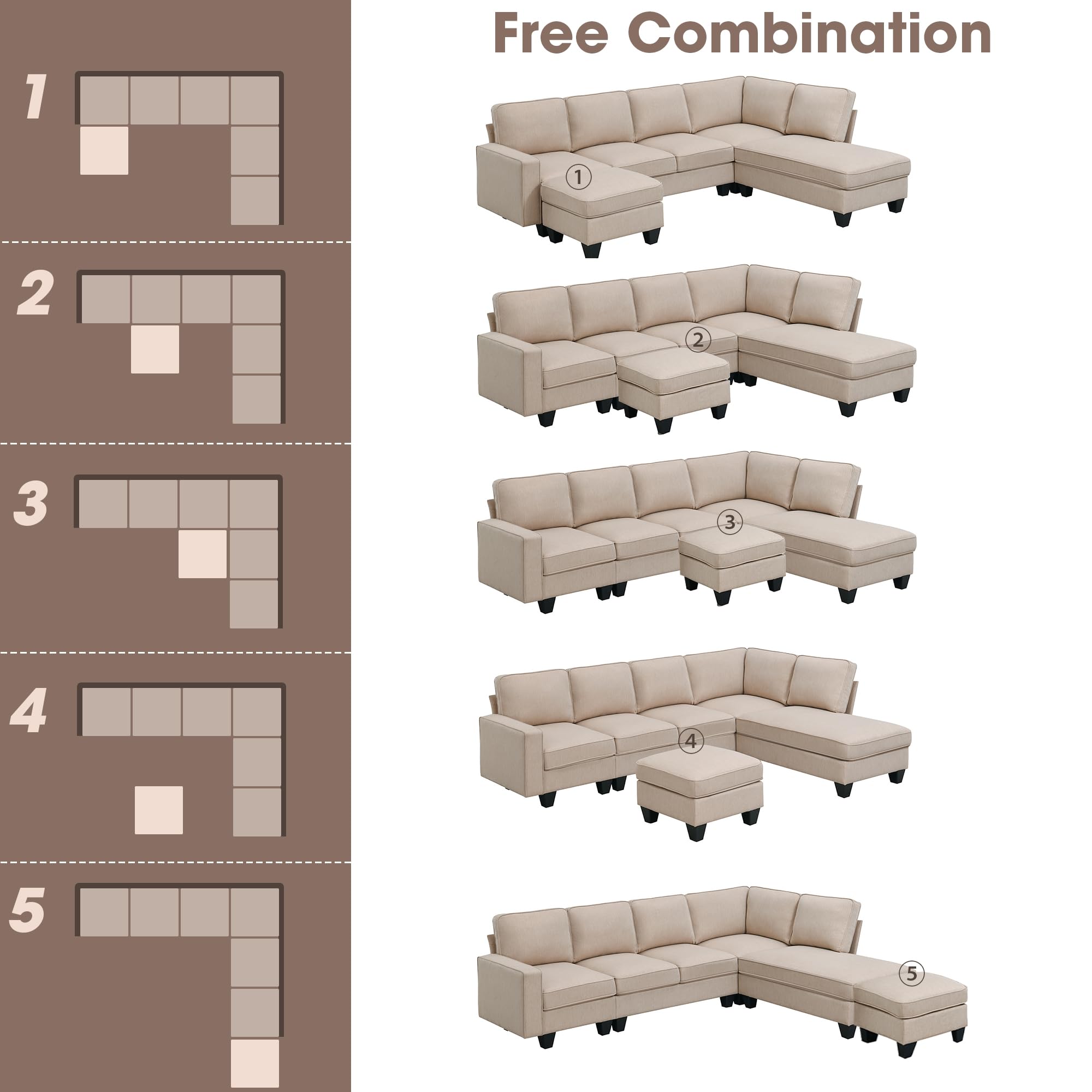Merax Modern Convertible Sectional Sofa,U Shape Sectional Sofa for Living Room, 7 Seat L Shaped Living Room Sofa Set with Ottoman for Living Room,Apartment,Office