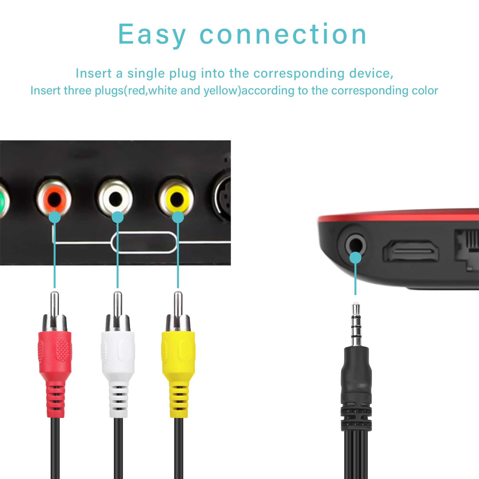 Digipartspower 5FT Cable A/V Audio/Video AV Cord 3.5mm AUX Auxilairy to RCA Composite Yellow White Red Cable for 503AK0400191000001 Western Digital WD TV HD,Live,Live Plus & Mini Media Player