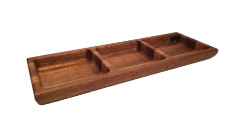 Catchall tray 3 sections, Oak Wood Serving Tray (Triple) Handmade by Hesse Woods from Sustainable Forests, 3-Section Serving Tray, for Appetizers, Charcuterie, Food & Snacks