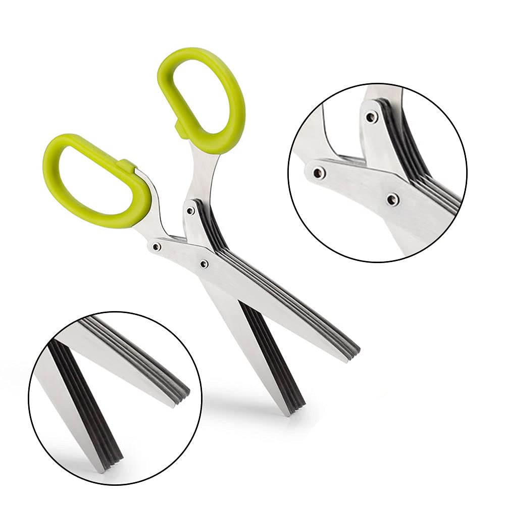 AUTIDEFY Herb Scissors 2 IN 1 Tools Set Stainless Steel Herb Cutter Tools 5-Blades Scissors with Herb Stripping Tool, Cleaning Comb for Cutting Cilantro Onion Salad
