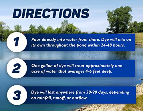 Crystal Blue Lake and Pond Dye - 1 Gallon - Royal Blue Color Treats up to 1 Acre - Clean, Clear & Crystal Blue Water - Environmentally Friendly Pond Dye