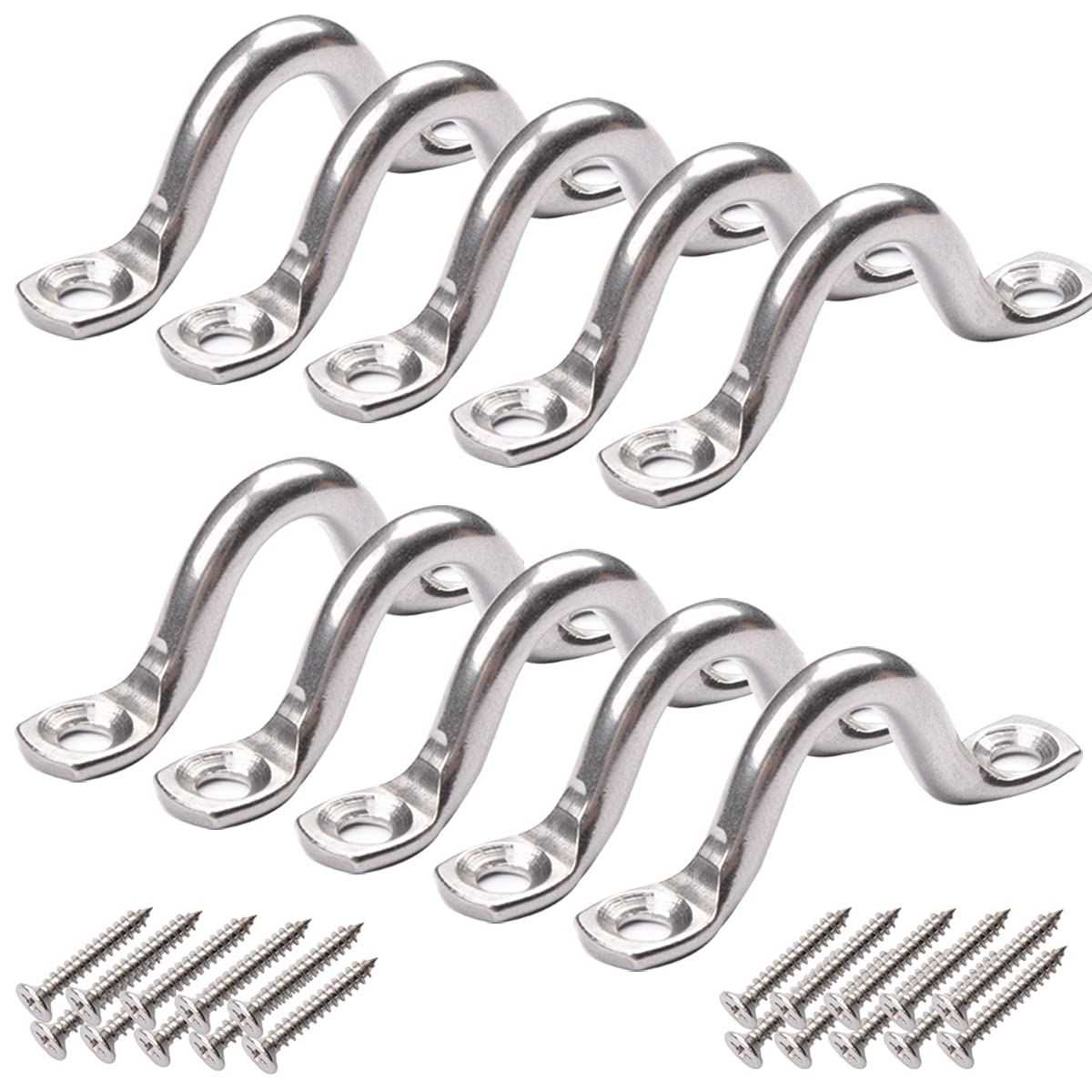 AUTIDEFY Stainless Steel 3/4-Inch Pad Eye Straps for Bimini Boat Top with 20 Pcs Screws, 10 Pack