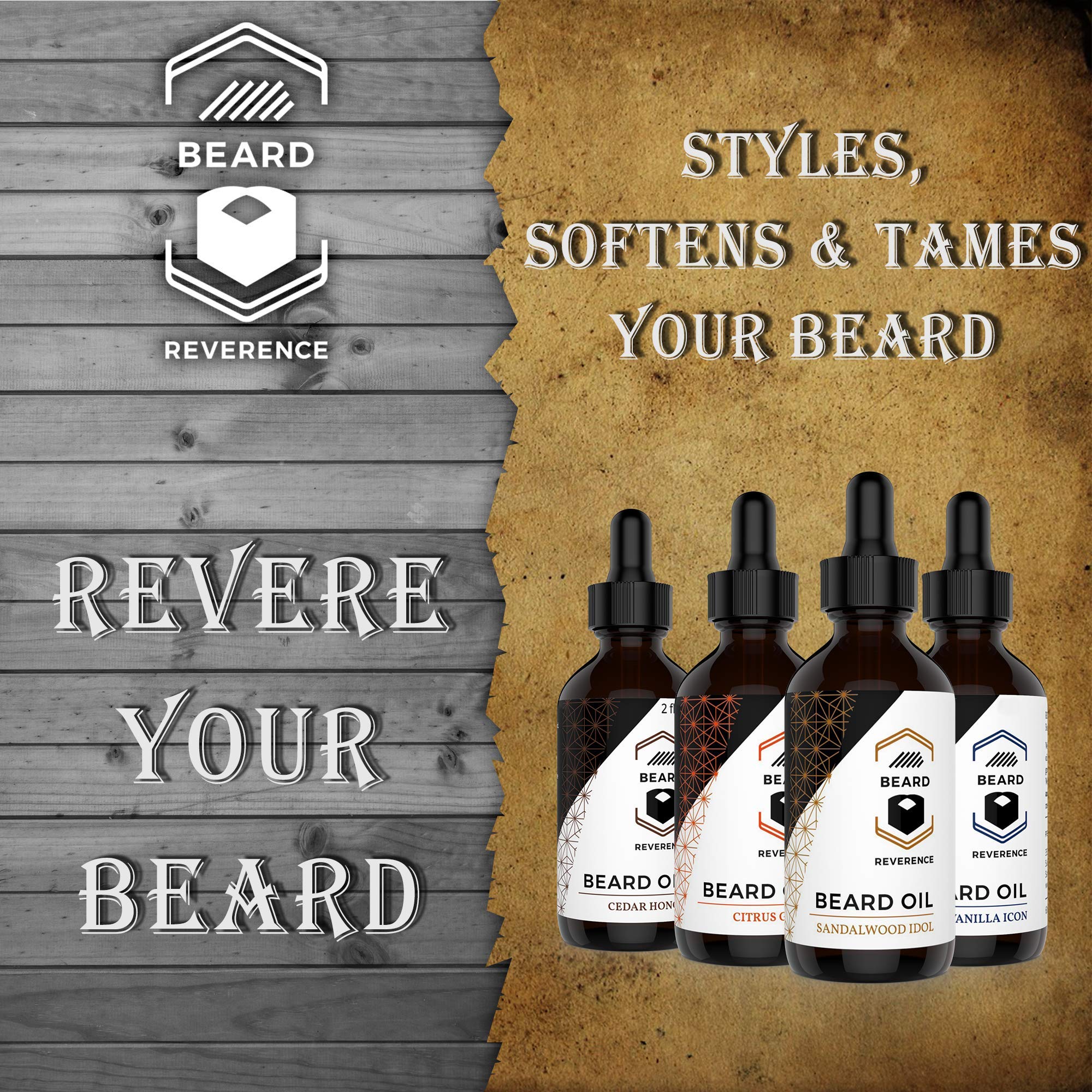 Beard Oil 4 Pack (Vanilla, Sandalwood, Cedarwood, Citrus) – All Natural Leave-in Conditioner to Soften and Style Beards and Mustaches – Made with Tea Tree, Jojoba, Argan Oils - 1oz Each