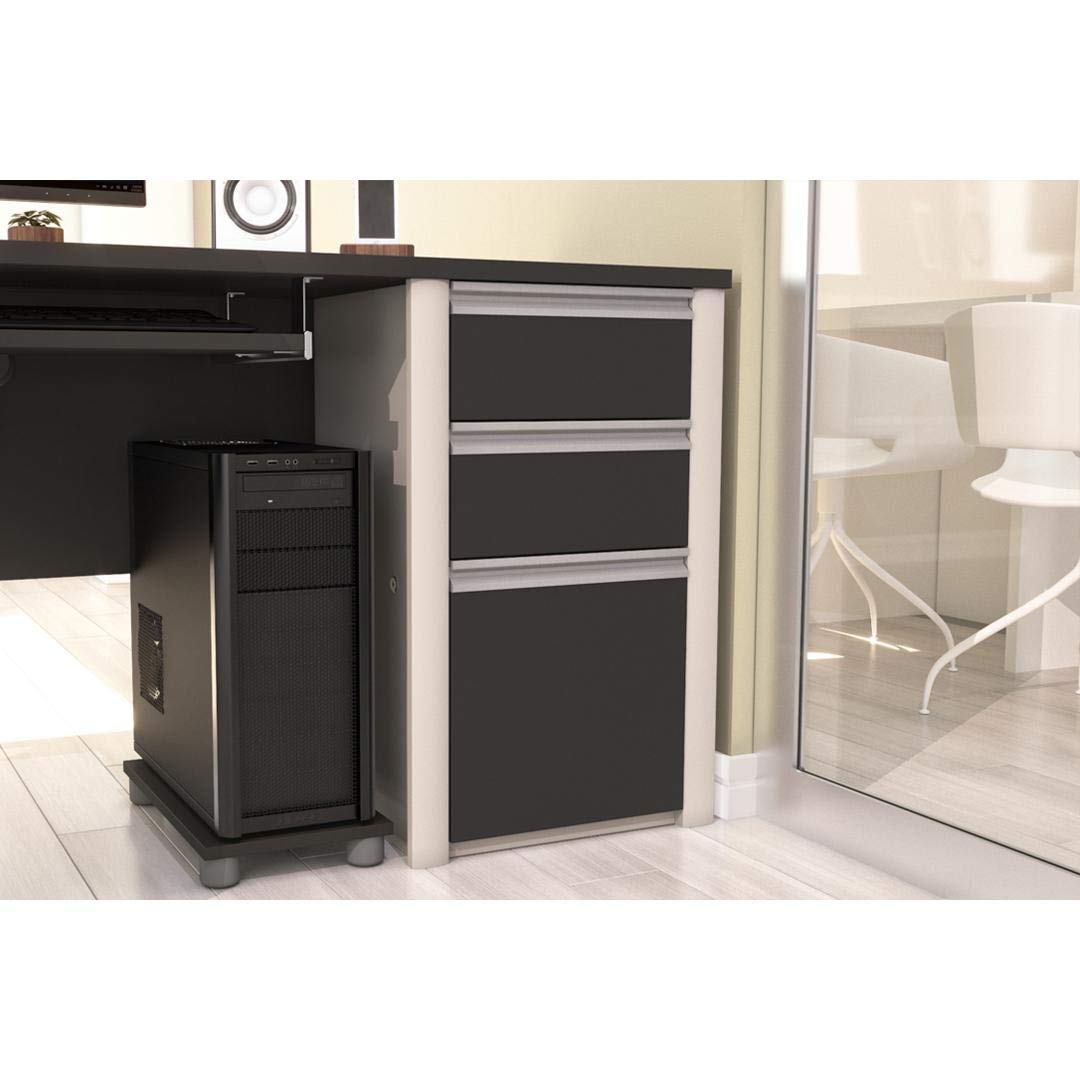 Bestar Connexion 16W Add-On 3 Drawer Pedestal in slate & sandstone