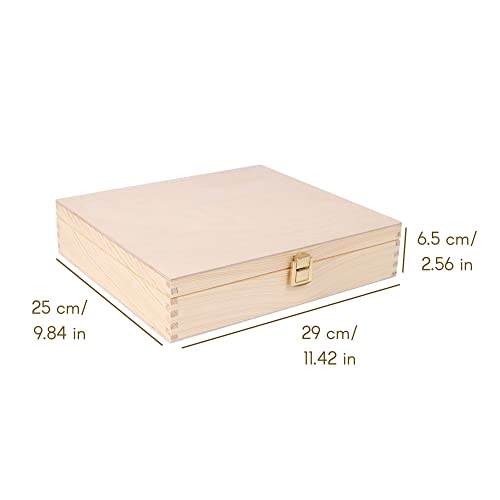 Creative Deco Wooden Storage Box Unpainted Plain | 11.41 x 9.84 x 2.55 in | Golden Latch & Lid | Perfect for Storing Valuables & Small Items in The Office or Bedroom | Keepsake Memory Trinket Chest