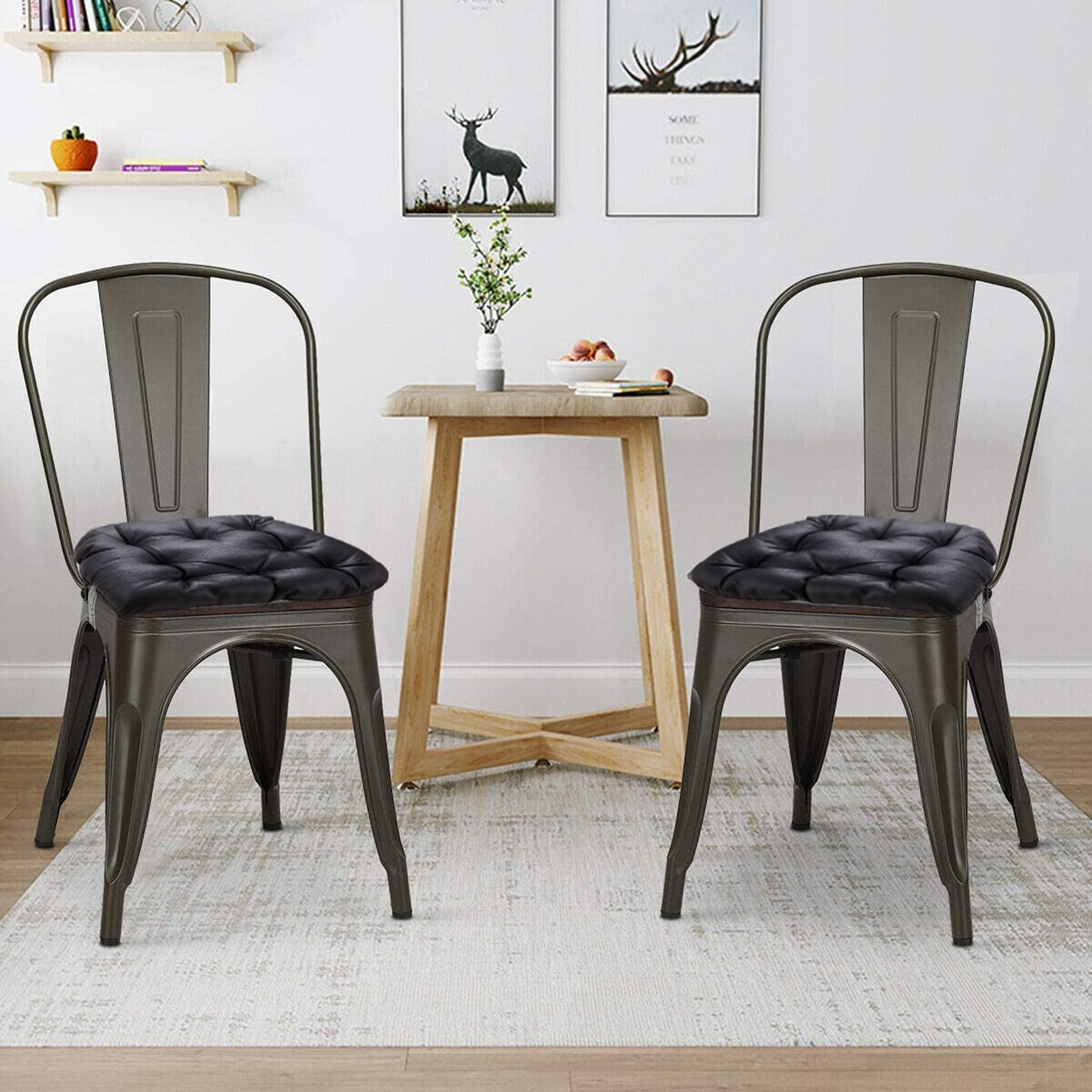 Big Hippo Chair Pads,Soft Leather Tufted Chair Seat Cushion Thicken U-Shape Chair Cushion Padding with Elastic Bands for Home Office Outdoor(Black-1pc)