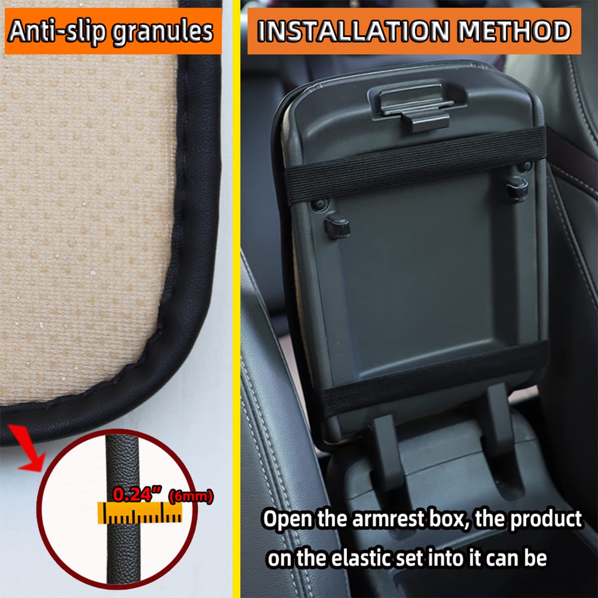 Auto Center Console Pad, PU Leather Car Center Console Box Cushion, Non Slip Soft Armrest Seat Box Cover, Waterproof Vehicle Armrest Protector for SUV, Truck, Car (Rhombic Lattice Black/Red)