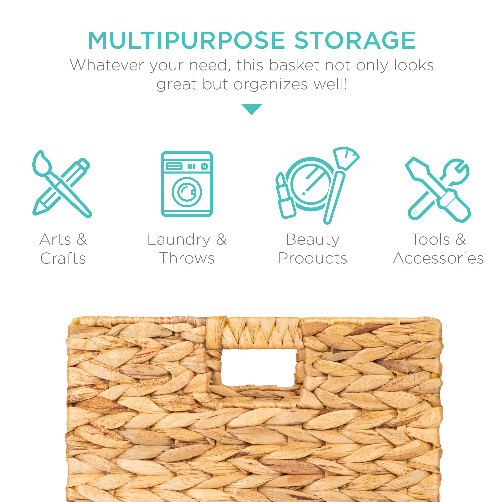 Best Choice Products 10.5x10.5in Hyacinth Baskets, Rustic Set Of 5 Multipurpose Collapsible Storage Organizer, Handwoven Laundry Totes for Bedroom, Living Room, Bathroom, Shelves - Natural