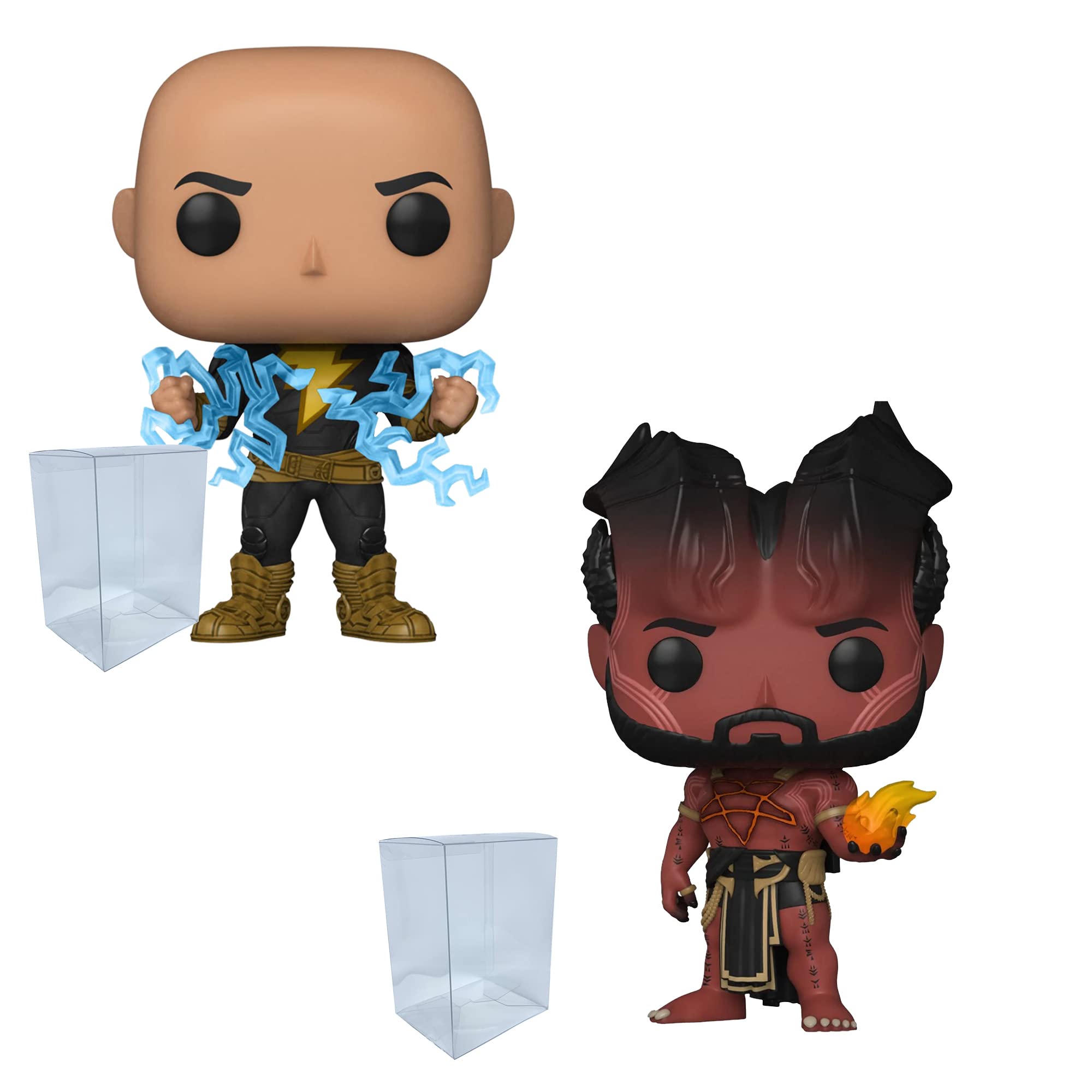 Black Adam Set of 2 Funko Pop with Protector Bundle – Includes Black Adam (Lightning) #1232 and Sabbac #1237 Pops with 2 Blue Salamander Emporium Plastic Protector Cases