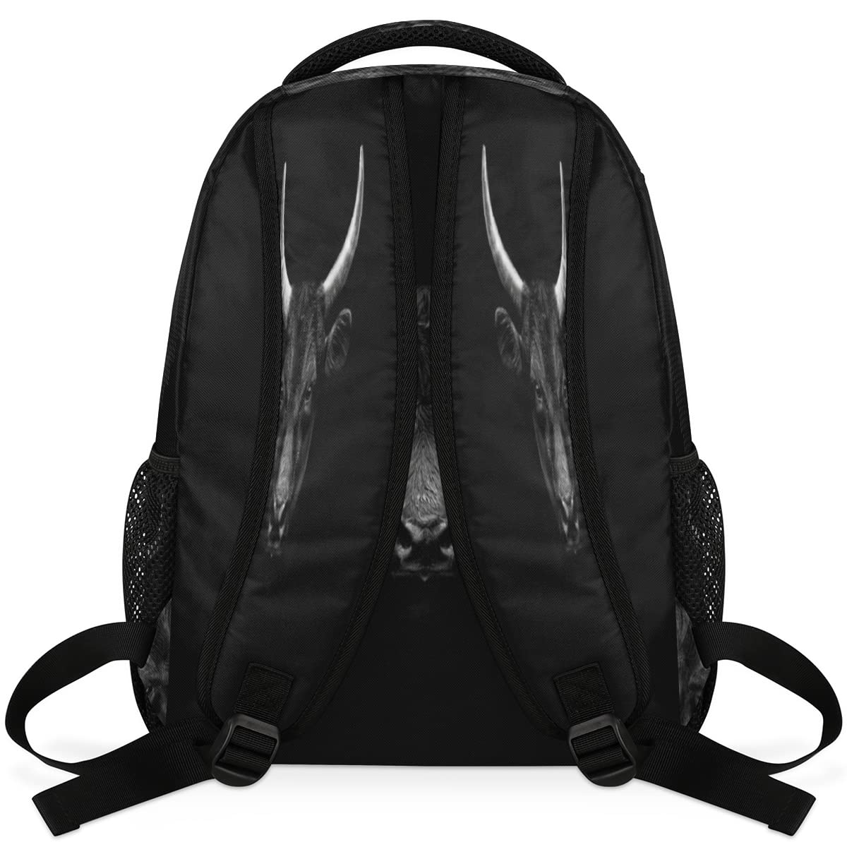 Black Camargue Bull Face Backpack, Animal Backpacks Shoulder Bag Casual Travel Laptop Daypack Bags