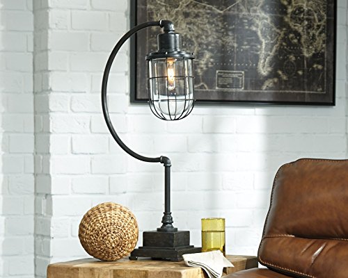 Signature Design by Ashley Jae Industrial 33.25" Metal Desk Lamp with Glass Shade, Black with Antique Finish