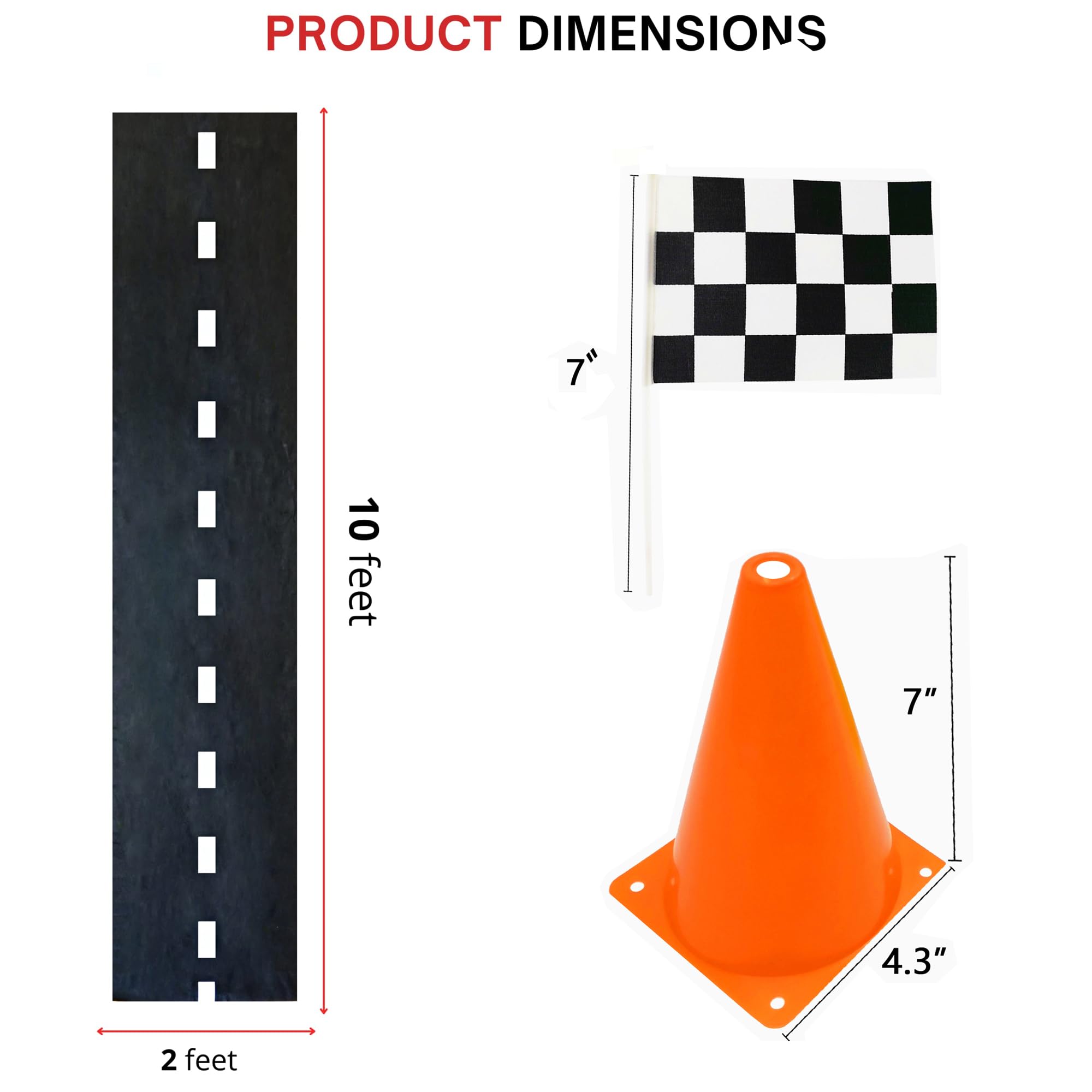 YOELVN 7inch Orange Racing Traffic Cones With Holes on Top,Checkered Flags,Racetrack Floor Runner,Race Car Birthday Party Supplies,Table Centerpiece Decorations 38PCS Set
