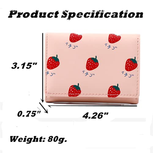 Loxepur Cartoon Fruit Tri-Fold Pu Wallet Multi-Card Slot Small Purse for Gift (Beige)