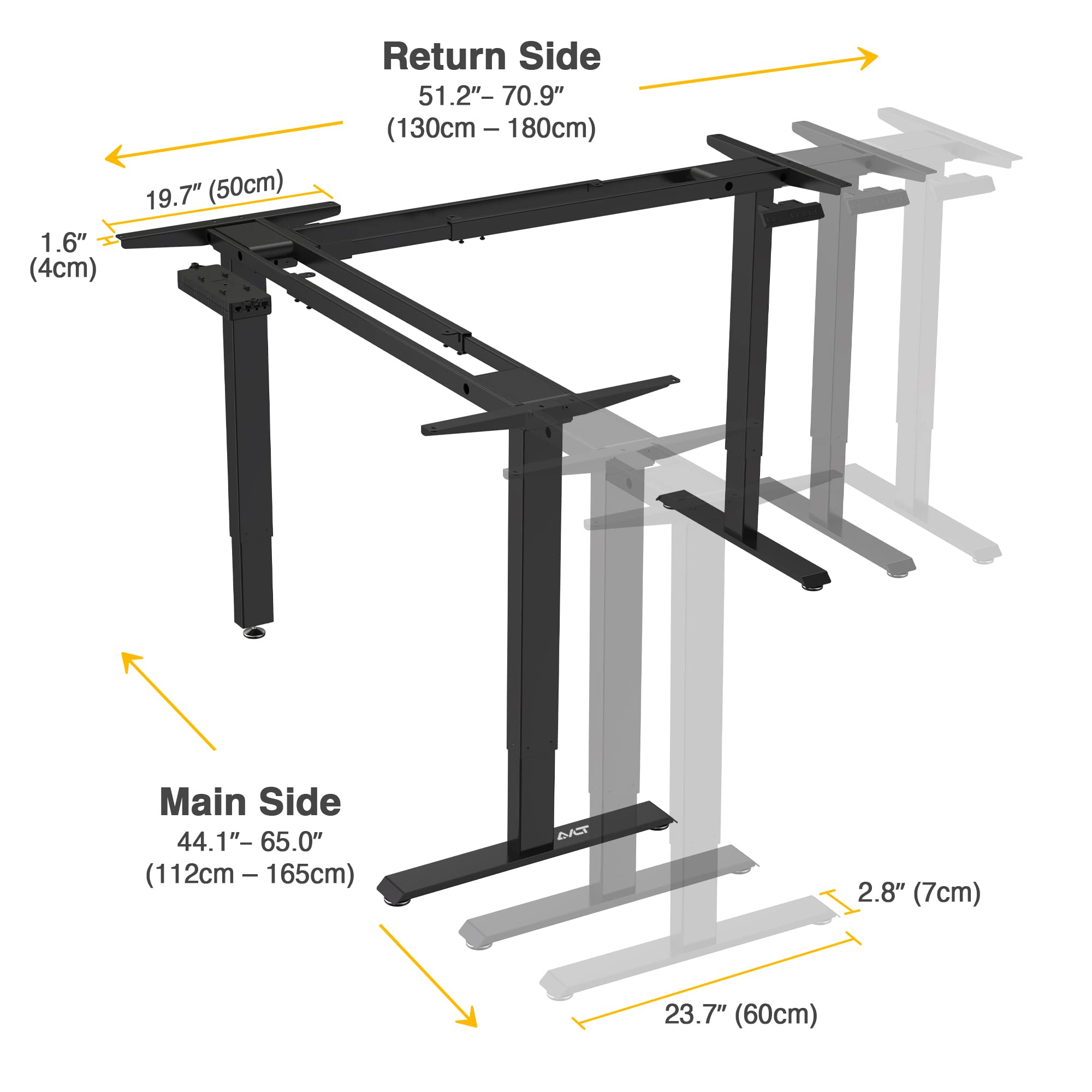 AVLT 47" Electric Standing Desk (3 ft 11 inches) L Shaped Sit Stand Desk Height Adjustable with Swappable Mid Foot Design - 3 Leg Motorized Corner Desk - Frame Only - Black