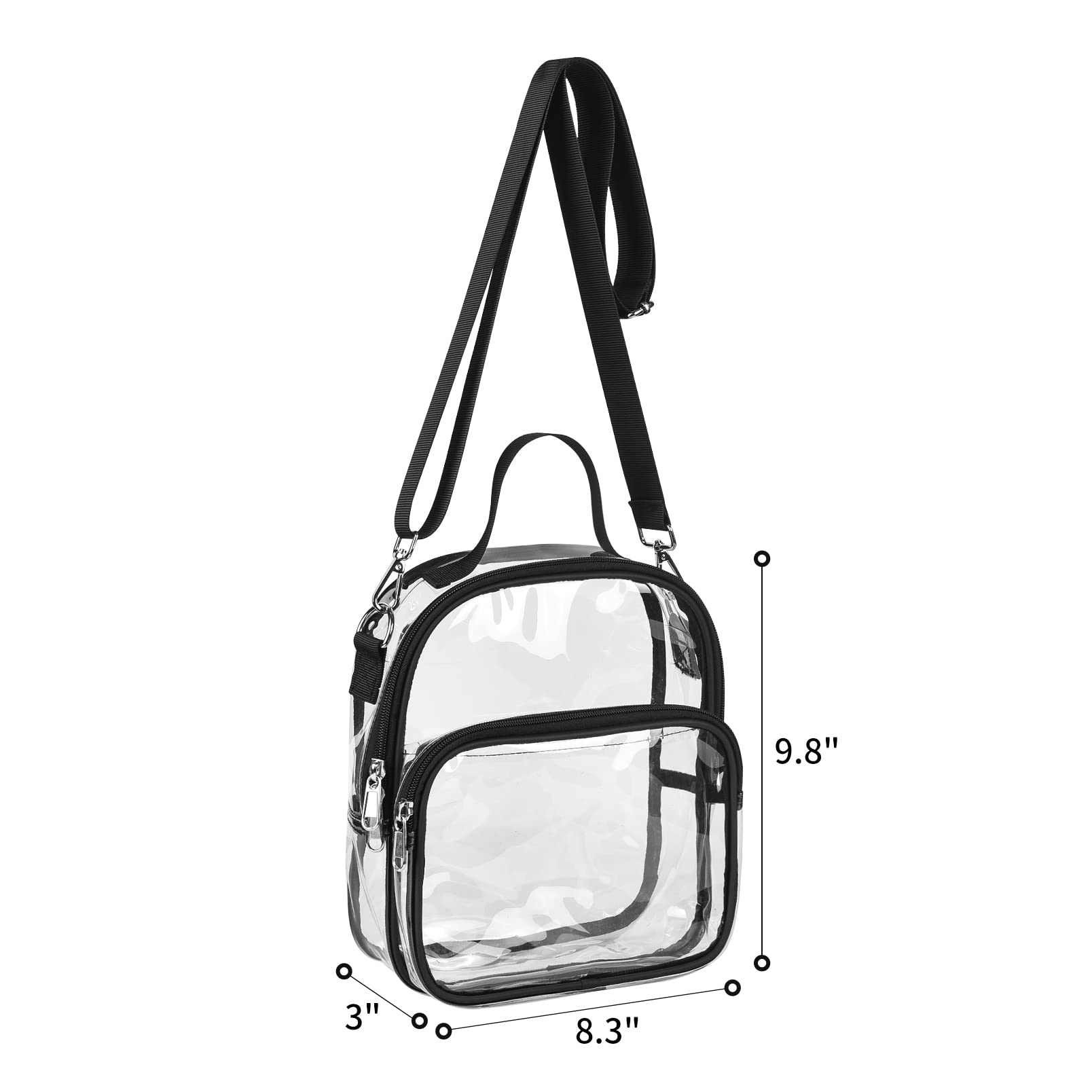 Clear Crossbody Purse Bag Stadium Approved Clear Tote Bag with Strap for Concert Sports Work Gym Games (Black)