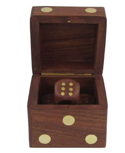 KAM Home Wooden Game Dice Box with Five Dice Gifts for Christmas