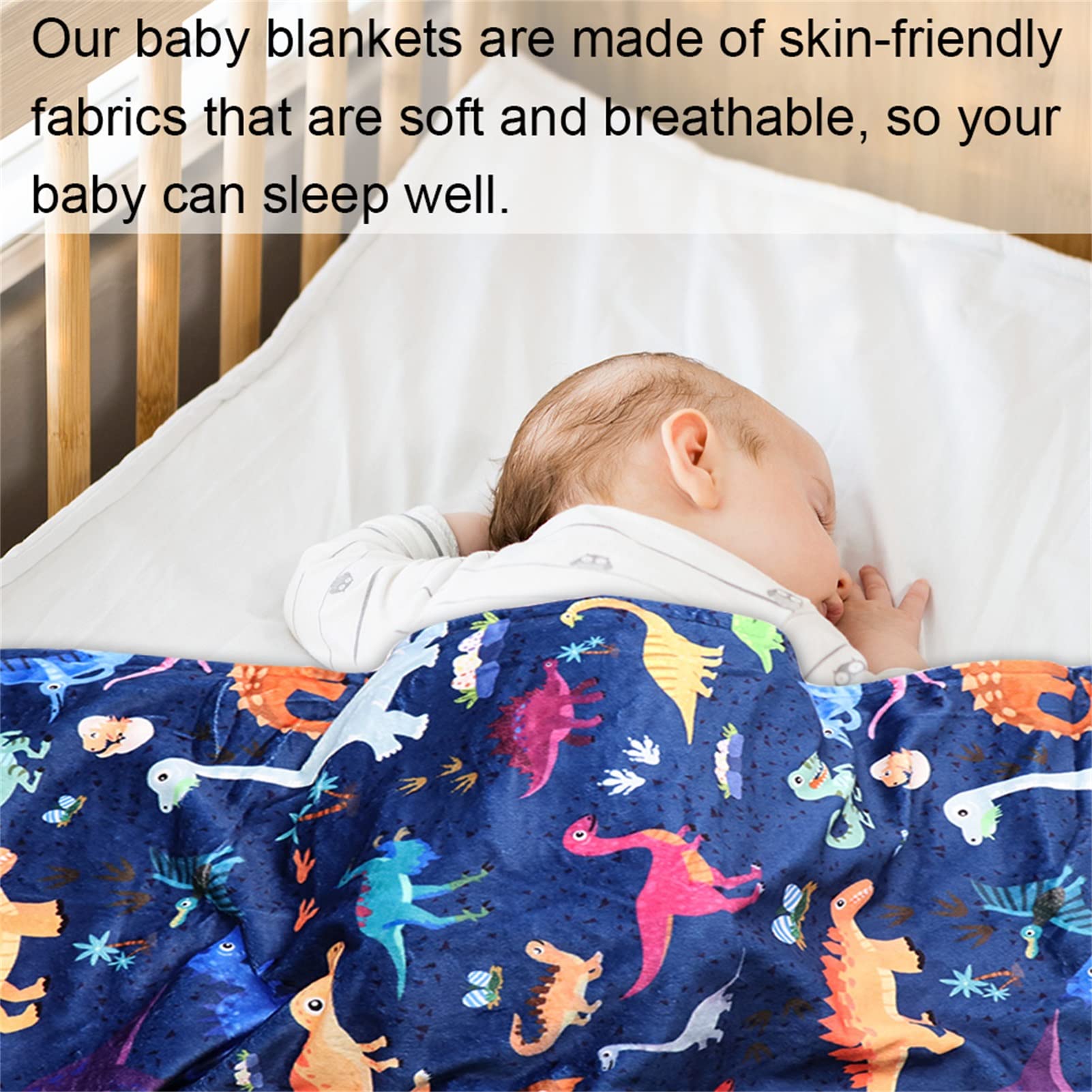 Baby Soft Crib Sheet and Baby Minky Blankets with Blue Dinosaur Printed