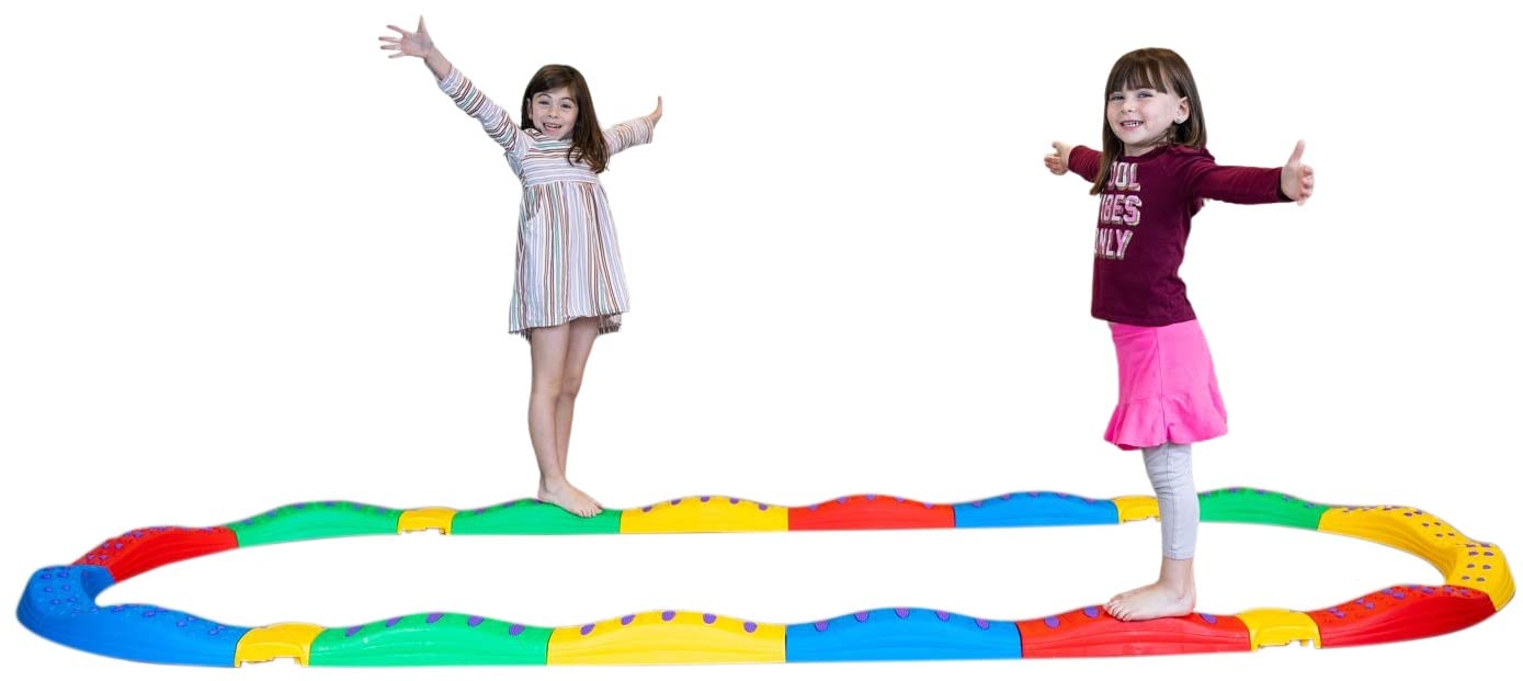 bintiva 20 Piece Tactile Balance Beam for Children - 8 Straight Pieces - 8 Curved Pieces - 4 Square Connectors - Unlimited Path Options