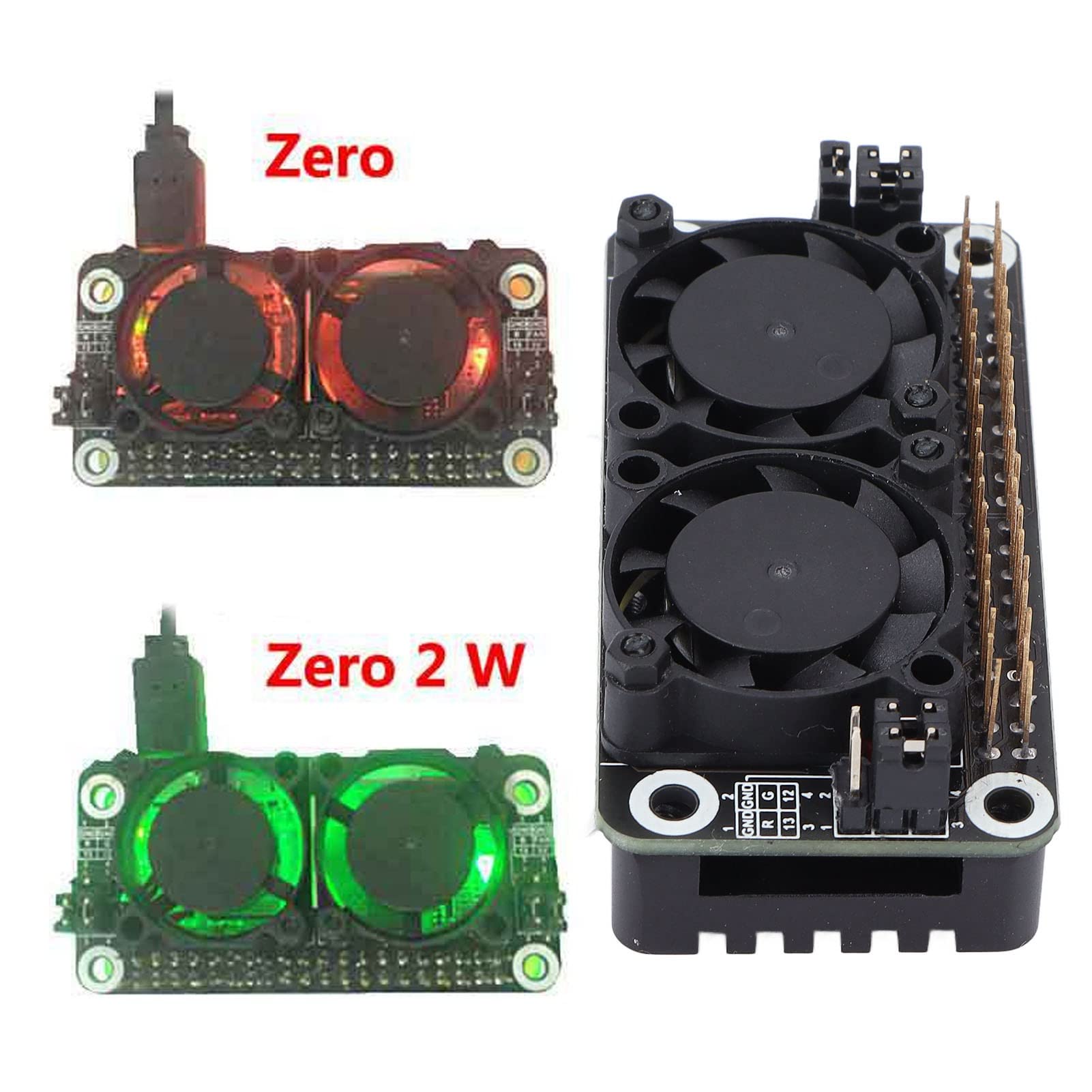 Dual Cooling Fans with Aluminum Alloy Heatsink for Raspberry Pi Zero 2W, RGB Lights Support GPIO PWM Control, Come with Screwdriver
