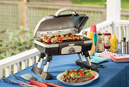 Cuisinart CGG-180TS Petit Gourmet Portable Tabletop Gas Grill, Stainless Steel & QG-012B LP Adapter Hose, 4 feet, Black