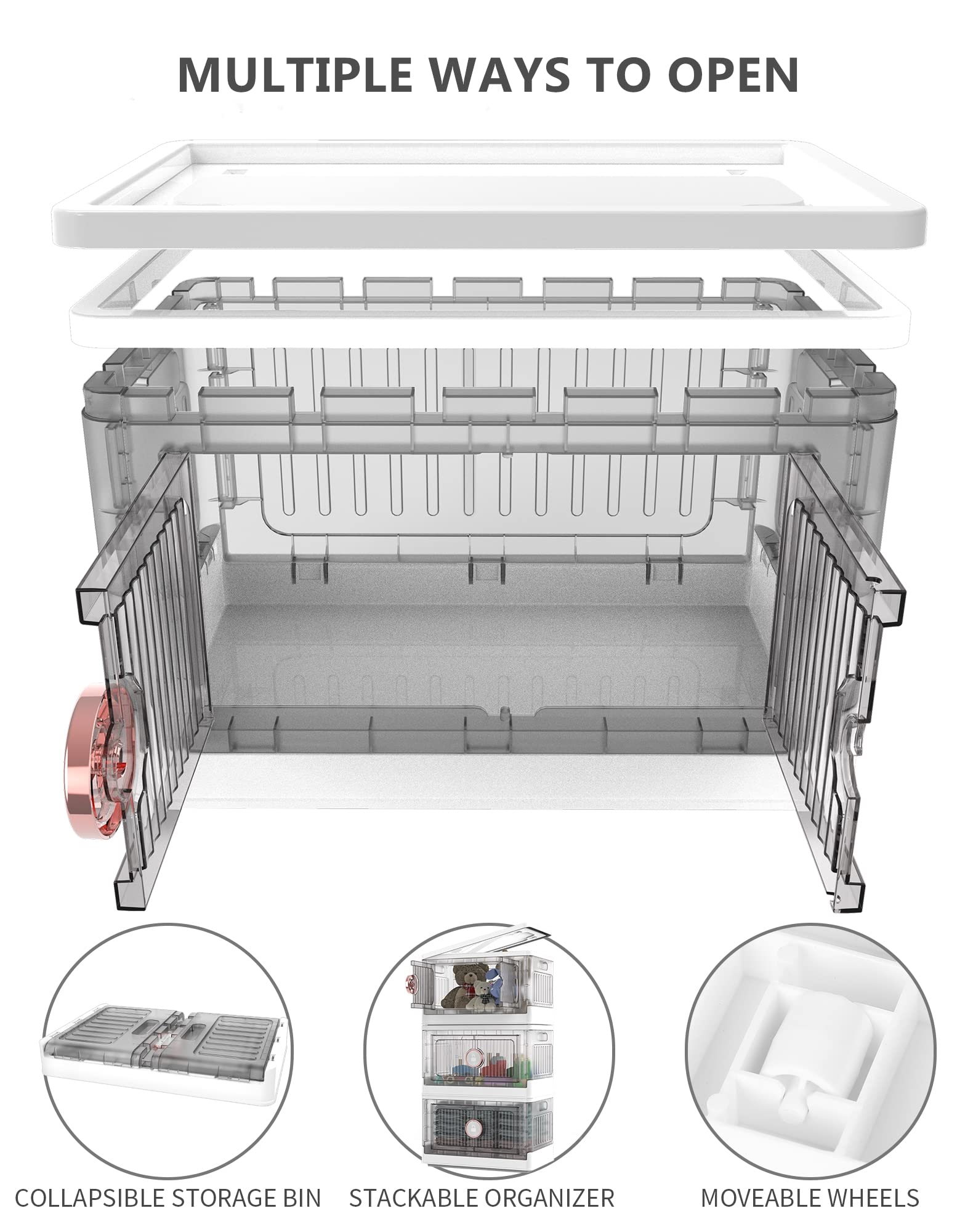 Closet Organizers and Storage Shelves,Trunk Organizer, Dorm Room Essentials,Folding Storage Box, 38L Lidded Collapsible Storage Bins Folding Plastic Stackable Utility Crates (8.4Gal - 1 Pack, White)
