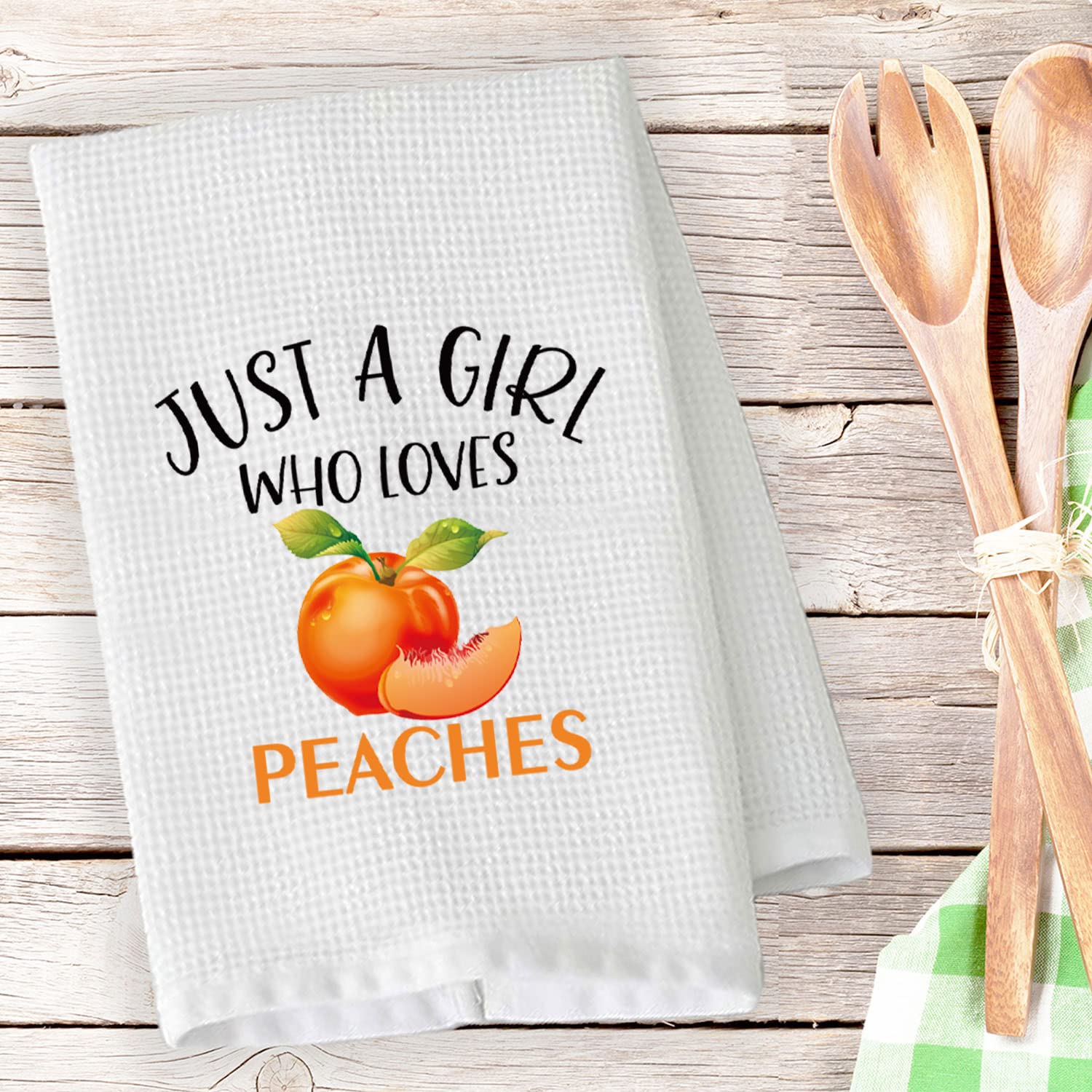 BDPWSS Peach Kitchen Towel Peach Lover Gift Just A Girl Who Love Peaches Dish Towel for Fruit Lover Gift Peach Kitchen Decor (Girl Love Peaches TW)