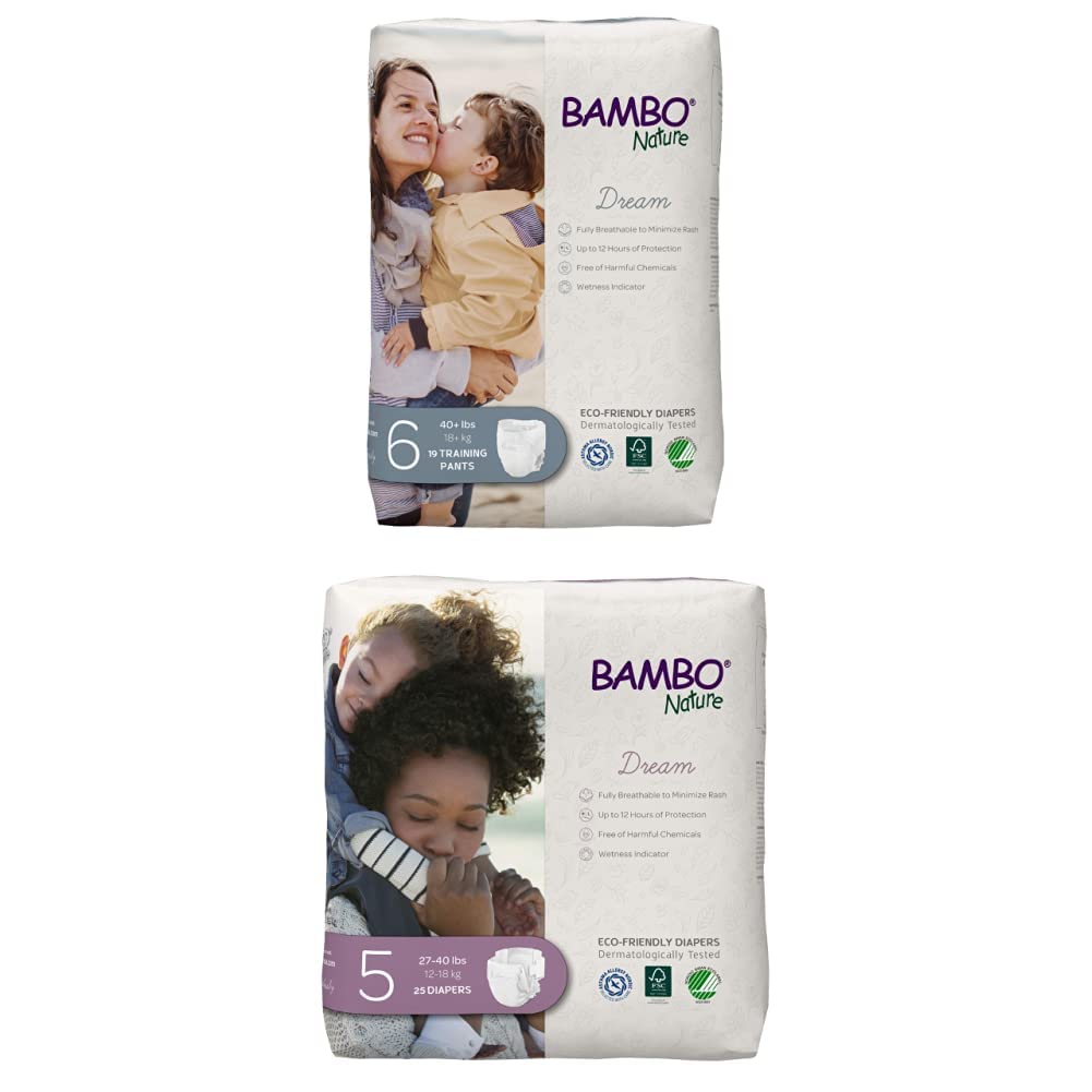 Bambo Nature Premium Eco-Friendly Training Pants, Size 6, 19 Count and Baby Diapers, Size 5, 25 Count